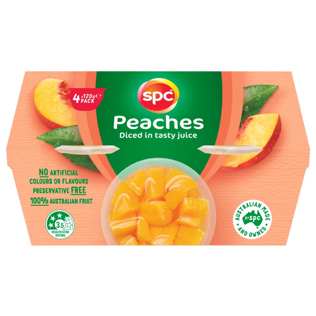 SPC Peaches in Juice 4 x 120g – Discount Grocery Warehouse